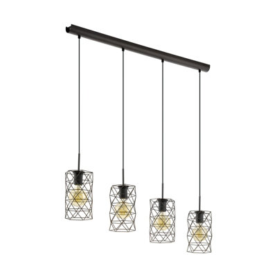 Stylish Dark Brown 4 Bulb Pendant Ceiling Light with Open Wire Shades