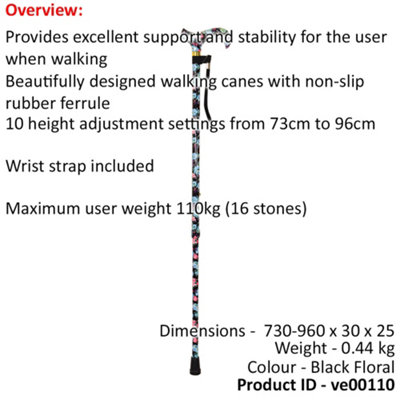 Stylish Deluxe Ambidextrous Walking Cane with Adjustable Height ...