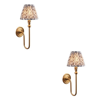 Stylish Dimmable Wall Lights Set of 2 in Brushed Brass with Grey Fabric ...
