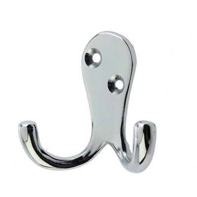 Stylish Double Robe Hook in Polished Chrome - 53mm - Wall Mounted ...