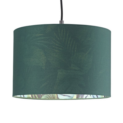 Stylish Forest Green Cotton Fabric Lamp Shade with Inner Jungle Palm ...