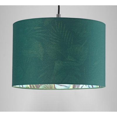 Stylish Forest Green Cotton Fabric Lamp Shade with Inner Jungle Palm ...