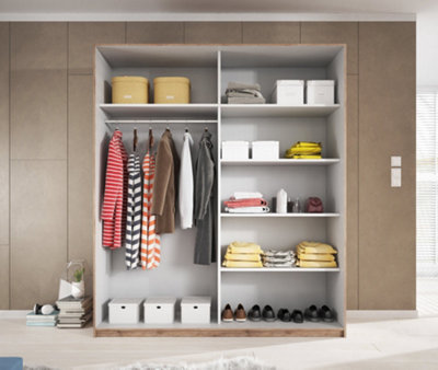Stylish Galaxy Sliding Wardrobe 220cm Monastery Oak and Black Gloss H2100mm W2200mm D610mm