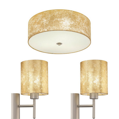 Stylish Gold Ceiling Light and Wall Sconces Set with Diffused Shade