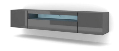 Stylish Graphite Gloss Aura TV Cabinet (W)200cm (H)42cm (D)37cm - Sleek ...