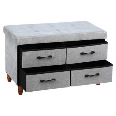 Stylish Grey Folding Ottoman Storage Bench with Drawers for Home ...