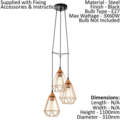 Stylish Hanging Ceiling Pendant Light with Copper Wire Cage and 3 E27 ...