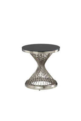 Stylish Hourglass Dining Table with Black Marble & Silver Base ...