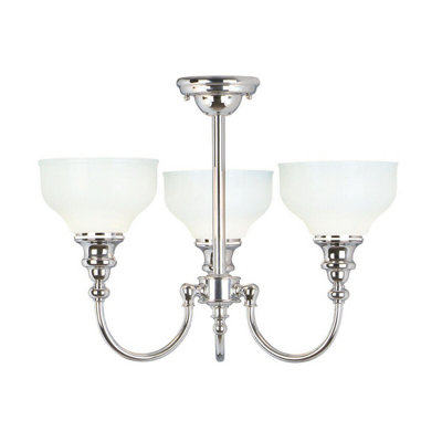 Stylish IP44 3-Bulb Chandelier with Glass Shades in Polished Chrome