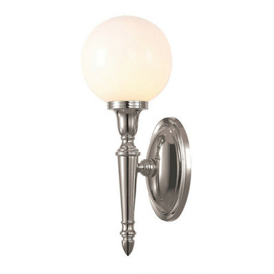 Stylish IP44 Globe Wall Light with LED Bulb in Polished Nickel Finish