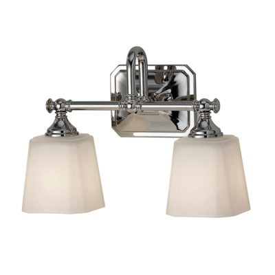 Stylish IP44 Twin Wall Light with Opal Etched Glass Shade and Polished ...