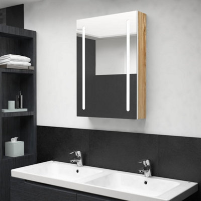 Stylish LED Bathroom Mirror Cabinet White and Oak 50x13x70 cm
