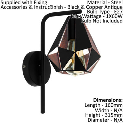 Stylish Low Ceiling Light with 2 Matching Black and Copper Wall Lights