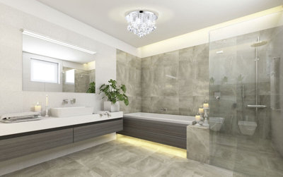 Stylish Low Ceiling Light with Matching Chrome and Crystal Wall Lights ...
