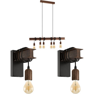 Stylish Multi Bulb Industrial Pendant Light with Matching Wall Sconces ...