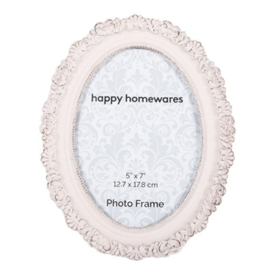 Stylish Ornate Off-White Resin 5x7 Picture Frame with Shiny Silver ...