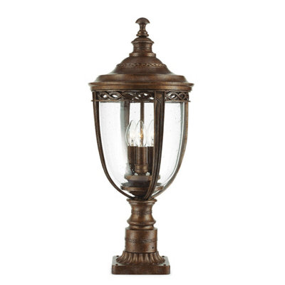 Stylish Outdoor IP44 3-Bulb LED Pedestal Light in British Bronze Finish