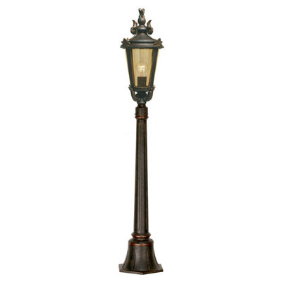Stylish Outdoor IP44 Mini Lamp Post in Weathered Bronze with LED E27 Bulb