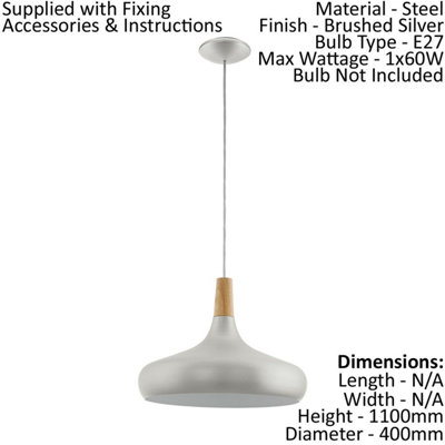 Stylish Pendant Ceiling Light in Brushed Silver and Brown Wood with ...