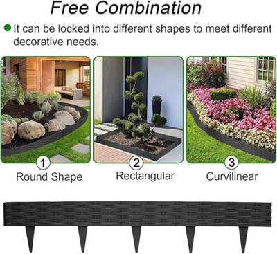 Stylish Rattan Effect Lawn Edging - 3 Pack of 2.4m Black Garden Border ...