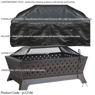 Stylish Rectangular Black Fire Pit with Cover - Perfect for Outdoor ...