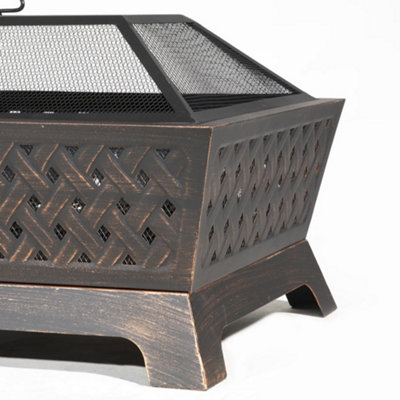 Stylish Rectangular Black Fire Pit with Cover - Perfect for Outdoor ...