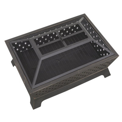 Stylish Rectangular Black Fire Pit with Cover - Perfect for Outdoor ...