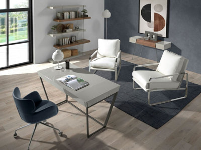 Stylish Rectangular Console Table in Grey Wood and Tempered Glass