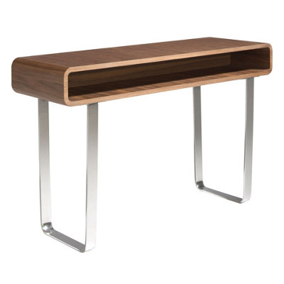 Stylish Rectangular Walnut Console Table with Chrome Legs