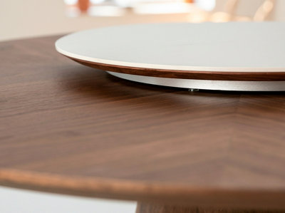 Stylish Rotating Round Walnut Dining Table