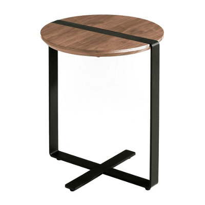 Stylish Round Corner Table in Walnut and Black Steel