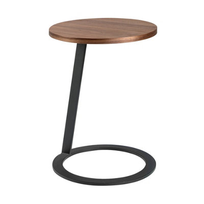 Stylish Round Corner Table in Walnut and Black Steel