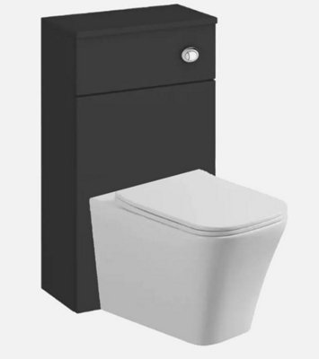 Stylish Square Back to Wall Toilet with 500mm Dark Grey Handleless WC ...