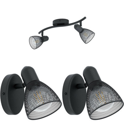 Stylish Twin Ceiling Spot Light Set with 2 Matching Wall Lights ...