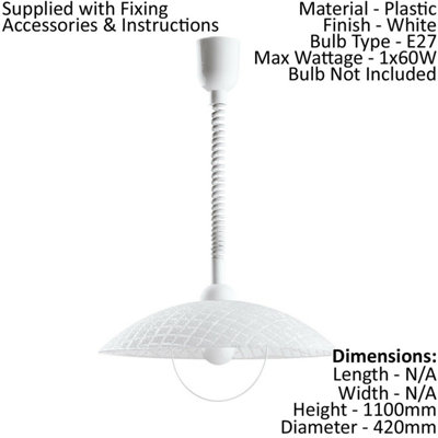 Stylish White Pendant Ceiling Light with Clear Glass Shade and E27 Bulb ...