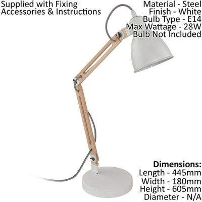 Stylish White Table Desk Lamp with Moveable Shade and Red Cable