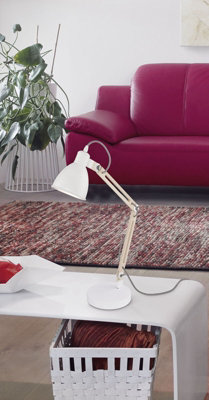 Stylish White Table Desk Lamp with Moveable Shade and Red Cable