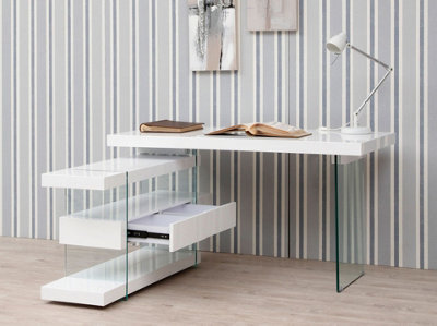 Stylish White Wood and Glass Desk for Modern Offices