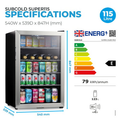 Subcold Super 115 LED Drinks Fridge - Stainless Steel