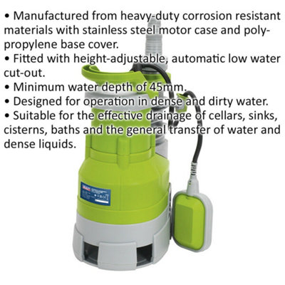 Submersible Dirty Water Pump - 225L/Min - Automatic Cut Out - 750W ...
