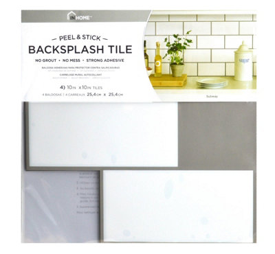 Subway Backsplash Tiles Peel & Stick 4pcs White Brick Self Adhesive ...