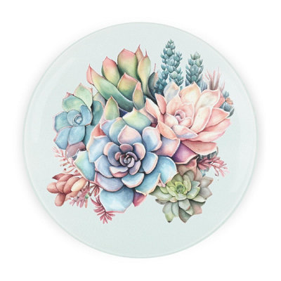 Succulents Round Glass Worktop Saver - Textured Chopping Board Worktop ...