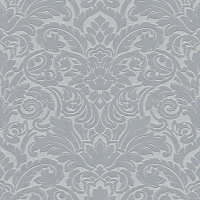 Suede Effect Damask Eccentric Wallpaper In Grey, Metallic, Strippable ...