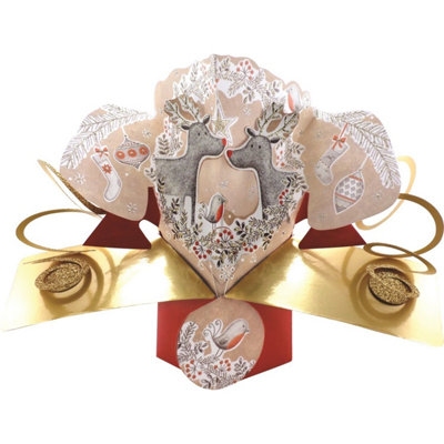 Suki Gifts 3D Christmas Pop Up Card - Reindeers & Robin