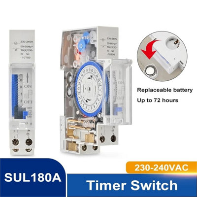 SUL180A 24 Hour Mechanical Timer Relay for DIN Rail, Programmable ...