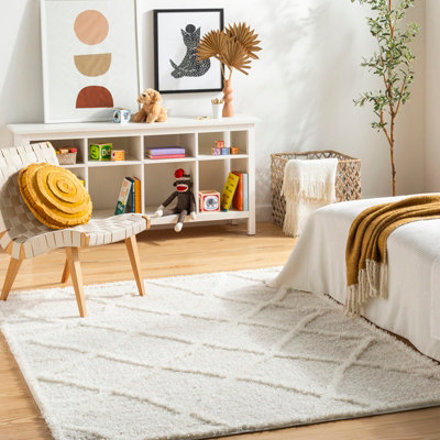SUMAYA Shaggy Modern Plush Pile Cream Area Rug 160 x 213 cm