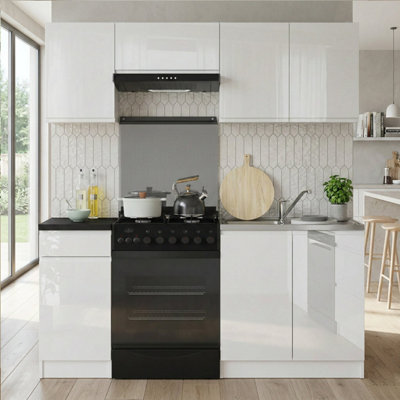 Summer 5 Unit Handleless Kitchen Cabinets Set 180cm in White Gloss