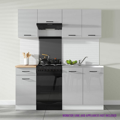 Summer 5 Unit Kitchen Cabinets Set 180cm - Light Grey Gloss