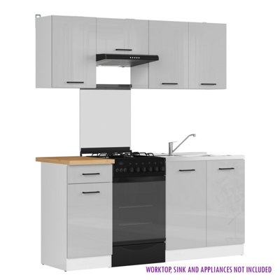 Summer 5 Unit Kitchen Cabinets Set 180cm - Light Grey Gloss