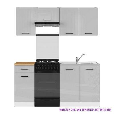 Summer 5 Unit Kitchen Cabinets Set 180cm - Light Grey Gloss